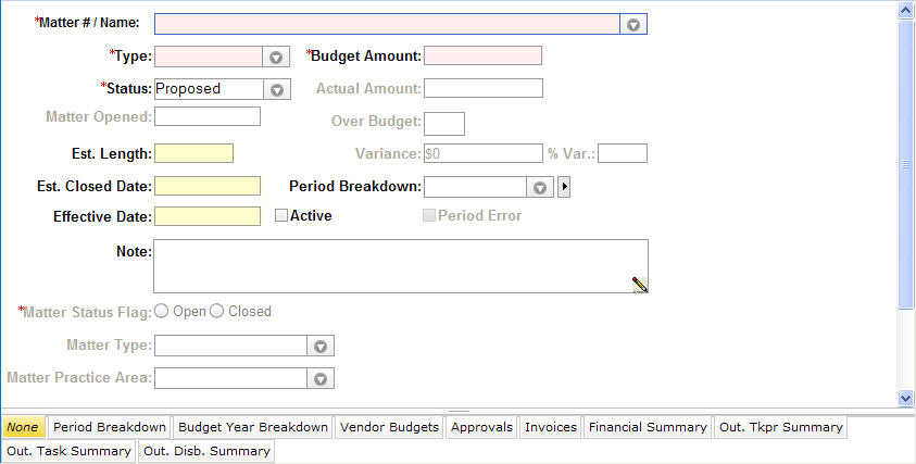 Entering the Main Matter Budget Data