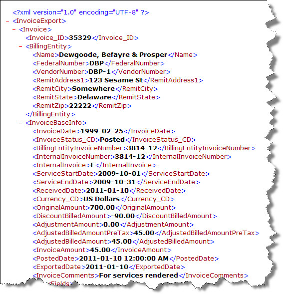 XML Export File Sample